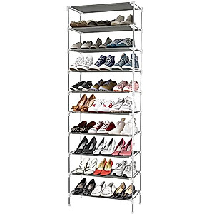 Himimi 10 Tiers Shoe Rack, Non-Woven Fabric Shoe Tower Stand, Easy Assembled Shoe Shelf Organizer Closet for Home, Sturdy Shelf Storage Organizer Cabinet