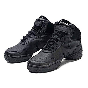 Skazz by Sansha Women's Dance Studio Exercise Sneakers Leather TPR Split-Sole Boomerang (US 7 / Skazz 07 M), Black, 7