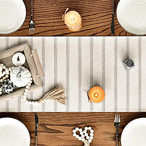 Artoid Mode Stripes Pumpkin Sunflower Leaves Fall Table Runner, Seasonal Autumn Kitchen Dining Table Decoration for Outdoor Home Party 13x72 Inch