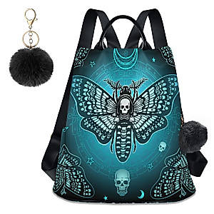 ZOEO Anti Theft Backpack Butterfly Skull Blue Boho Mandala Women Large Fashion Travel Shoulder Bag Purse Rucksack Lightweight