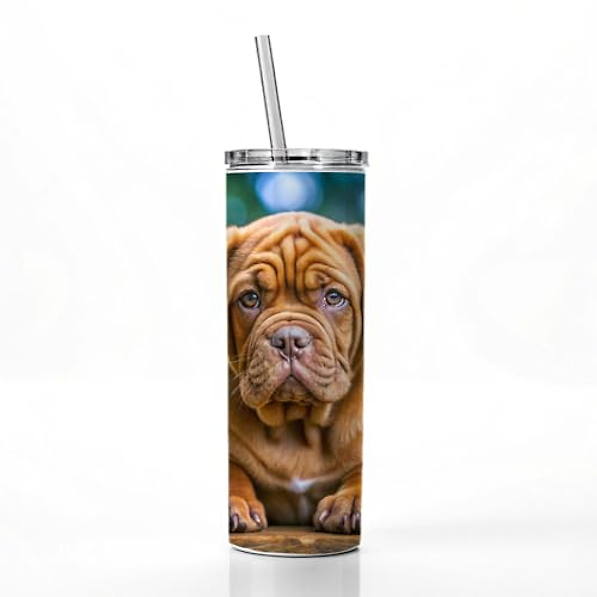 Dogues De Bordeaux Dog Puppy Photo Skinny Tumbler 20oz with Straw Insulated Water Bottle Gift