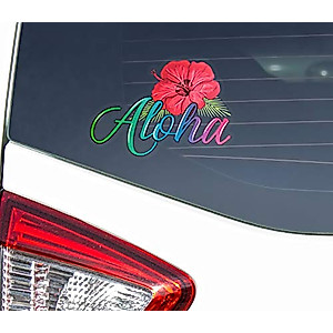 Aloha Hawaii Hibiscus & Mahalo Beer Can Coolers Sleeves (2-Pack) & 1 Aloha Decal - Soft Insulated Beer Can Cooler Sleeves - 5mm Neoprene Collapsible Black Can Sleeves for Soda, Beer & Water Bottles