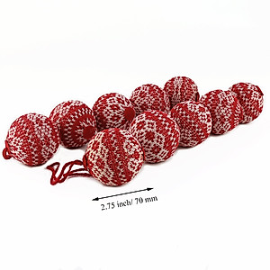WEWILL 2.75" 10 PCS Red Knitted Sweater Christmas Ball Christmas Tree Ornaments Festival Xmas Party Gifts Decorations Snowflake Pattern