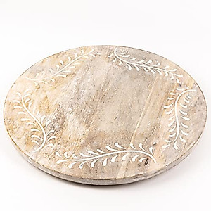 Husq Home | Unique Wooden Lazy Susan with Vine Detail, Rotating Kitchen Organizer, Spinner Display Stand with Carved Detail