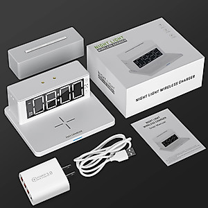 SMSASOEO Wireless Charger,6 in 1 Wireless Charging Station with Digital Alarm Clock & Night Light,15W Fast Charger Compatible with iPhone 14/13/12/11/XS Samsung Galaxy AirPods & Apple Watch