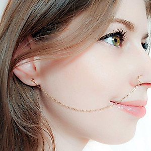 Zeshimb Nose to Ear Chain Gold Plated Nose Ring Studs Hypoallergenic Surgical Steel Nose Rings Retro Ear Hook Nose Hoop Nostril Piercing Jewelry for Women