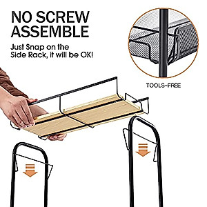 KINGRACK 4-Tier Slim Rolling Cart,Metal Utility Cart,Slide Out Storage Cart with Wooden Tabletop and Mesh Baskets for Narrow Space on Kitchen Bathroom Laundry Room Bedroom Apartments Dormitory, Black