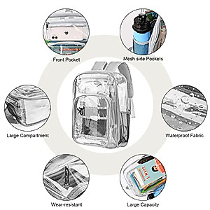 ANSUN Clear Backpack, Large Heavy Duty PVC Transparent Backpack for Kids and Adults, See Through With Reinforced Straps Clear Bookbag for School, Sports, Work, Travel, College, grey
