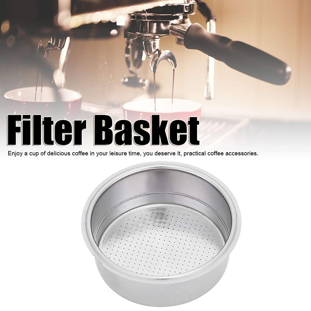 Double Layer Stainless Steel UltraFine Coffee Filter Basket, Double Cup Coffee 51mm Pressurized Porous Filter Strainer, Coffee Machine Replacement Accessories Silver