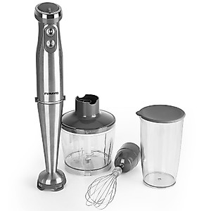 Immersion Blender Handheld, FUNAVO 1000W Anti-scratch 4-in-1 Hand Blender, Upgraded 12 Speed 304 Stainless Steel Blade Stick Blender with Turbo Mode, 20oz Beaker, 17oz Chopping Bowl, Whisk, BPA-Free