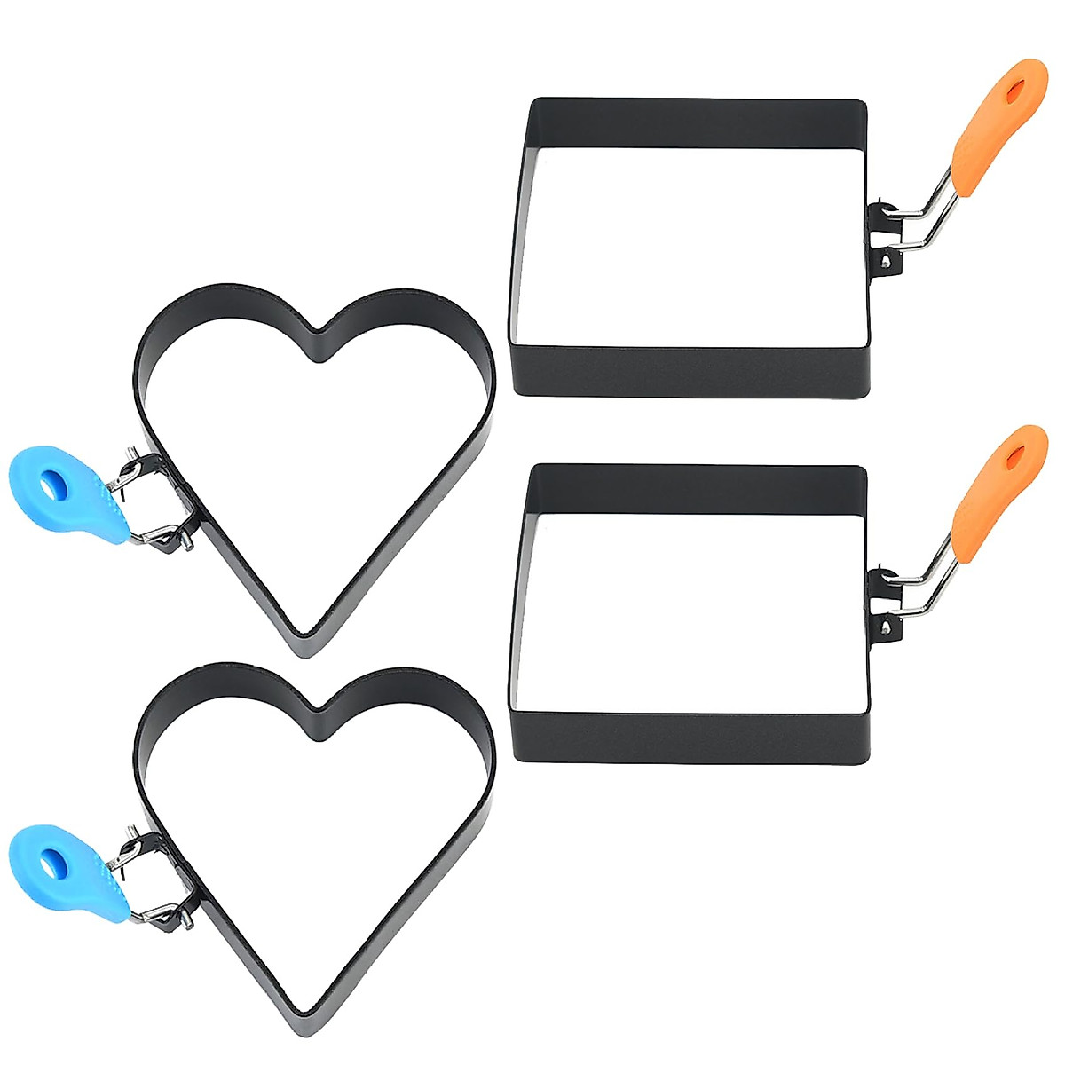 Egg Ring Egg Pan 2PCS Non-stick 4 Inch Square Egg Rings for Frying Eggs with Silicone Handle, Stainless Steel Square Egg Mold for Breakfast Type1