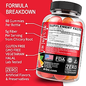 Fiber Gummies for Adults & Kids - Tasty Gummy Prebiotic Fiber Supplement for Max Digestive Gut Health Supplements for Women & Men - Daily Cleanse High Chicory Root Inulin Prebiotics - 60 Fiber Gummies