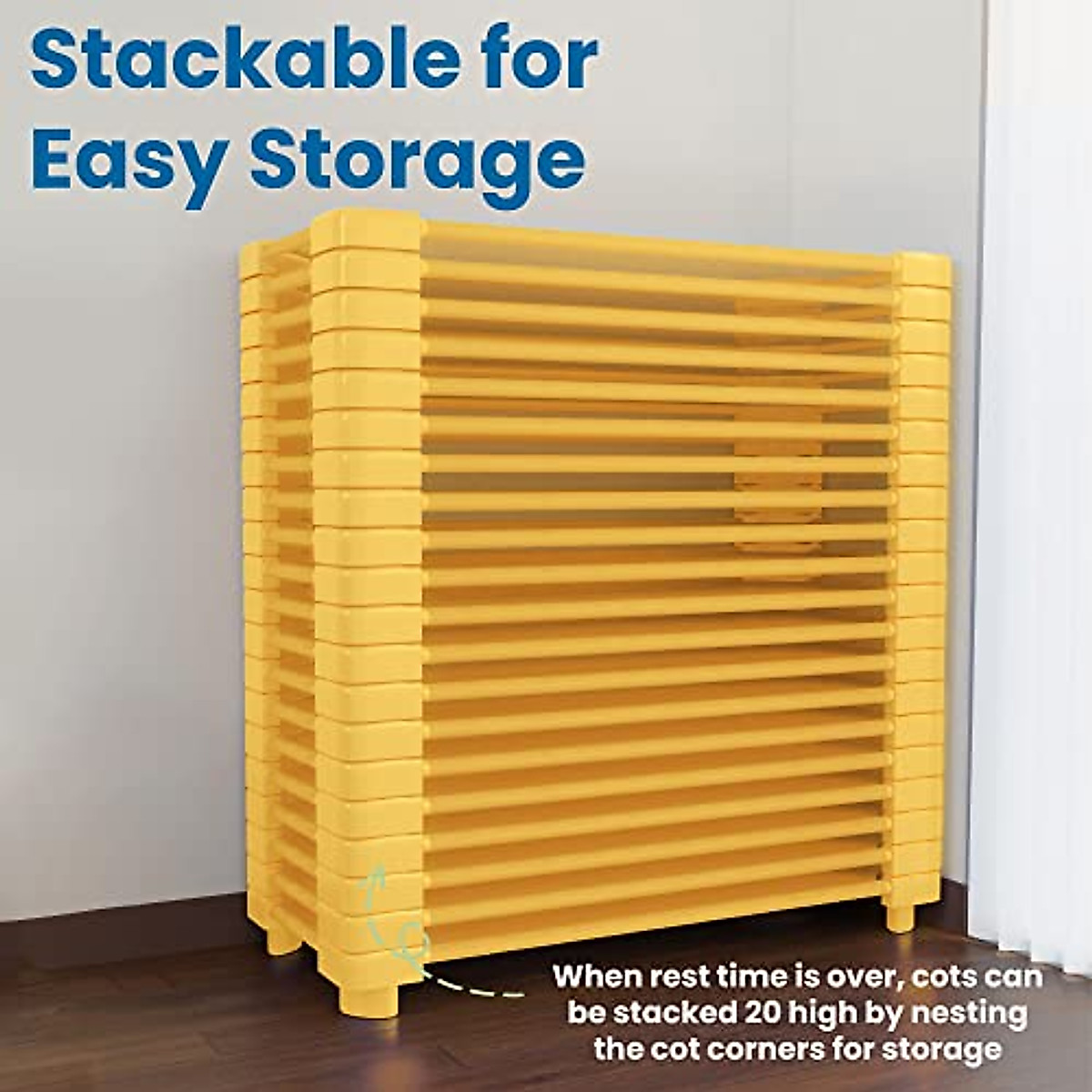 ECR4Kids Stackable Kiddie Cot, Standard Size, Classroom Furniture, Ready-To-Assemble, Yellow, 6-Pack