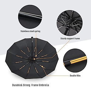 JBM Collapsible Umbrella Large Portable Auto Open Umbrella Compact Travel Umbrella Folding Sun & Rain Protection Windproof Double Reinforced Fiberglass Frame Umbrella for Adults