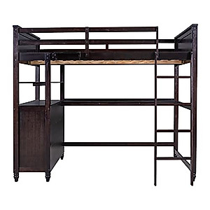 GINGVAT Full Size Loft Bed with Drawers and Desk,Wood Loft Bed with Ladder and Shelves,for Bedroom,Dorm,Apartment,Espresso