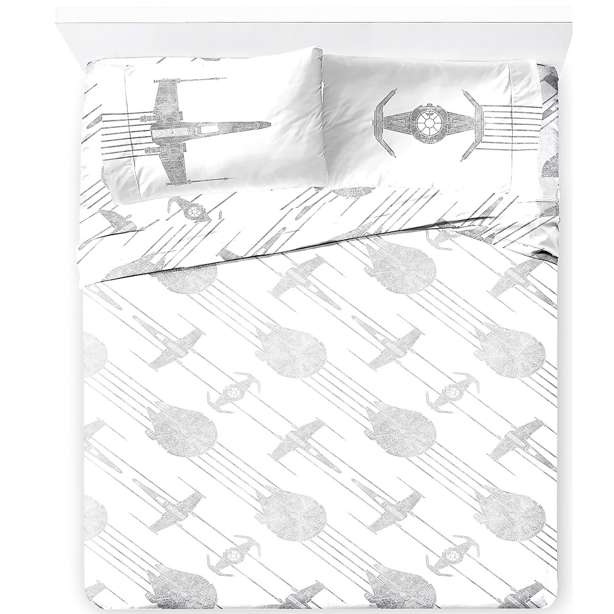 Jay Franco Star Wars Falcon Schematics Queen Size Sheet Set - 4 Piece Set Super Soft and Cozy Kid’s Bedding - Fade Resistant Microfiber Sheets
