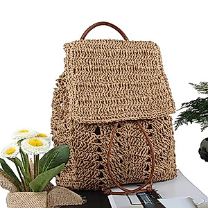 Freie Liebe Women Woven Backpack Purse Summer Large Straw Flap Drawstring Handbags