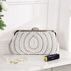Selighting Pearl Cutch Purses for Women Evening Bags Formal Beaded Wedding Bridal Handbag Ladies Prom Cocktail Party Purse White
