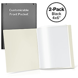 CRANBURY Small Picture Book for 4x6 Photos - (Black, 2 Pack), 4 x 6 Portfolio Binder with Customizable Cover, 24 Pages Hold 48 Pictures, Art Presentation Folder for Postcards, Kids Photo Albums 6x4