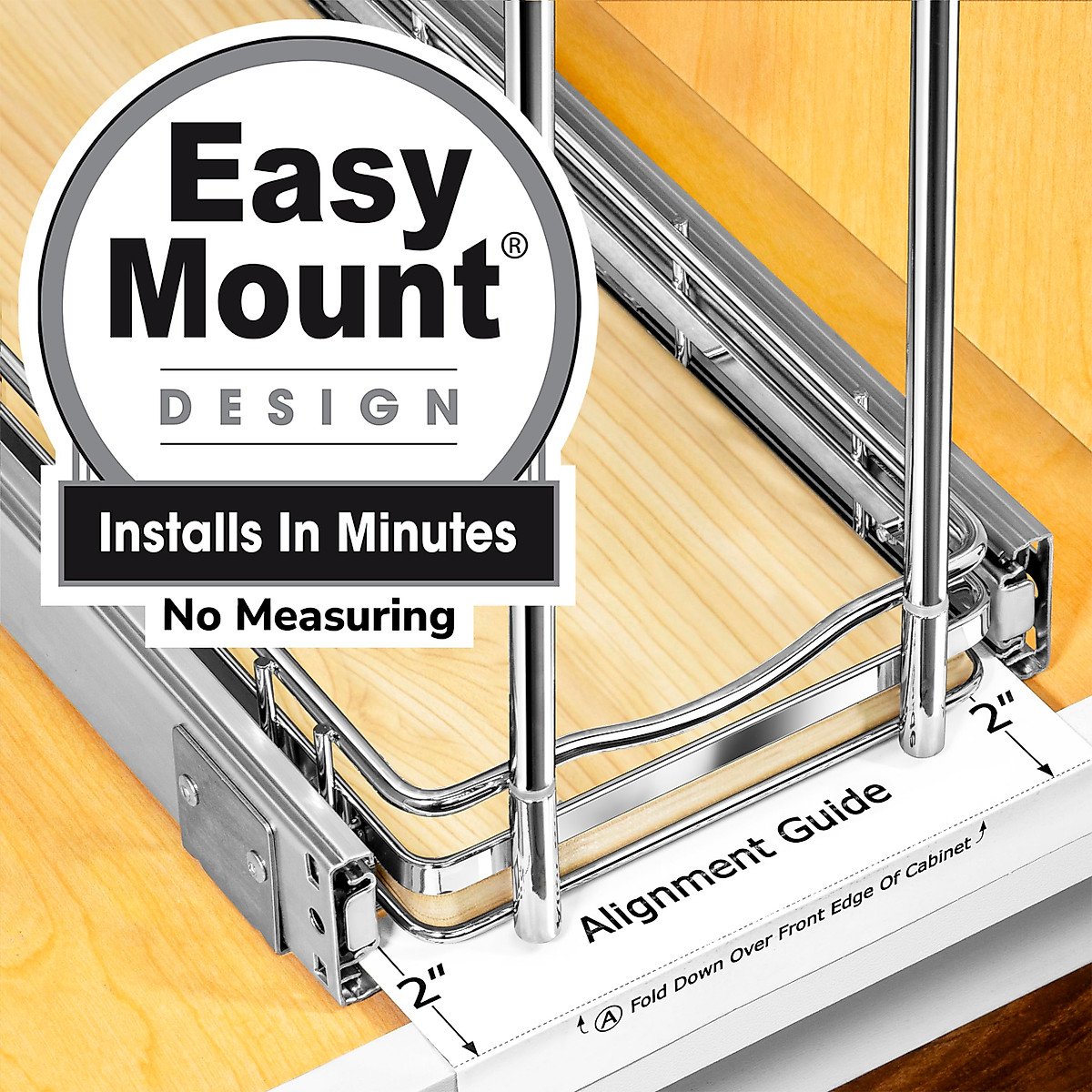 LYNK PROFESSIONAL® Élite™ Pull Out Spice Rack Organizer for Inside Kitchen Cabinets - 6"x21" - Slide Out Drawer – Wood/Chrome Sliding Spice Cabinet Organization Shelf Racks - 2 Tier