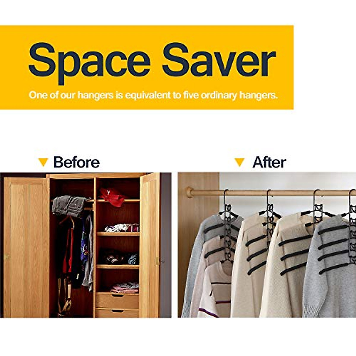 Esthesia Hangers 2 Pack 5 in 1 Multi Layer Hangers Non-Slip Eva Foam Padded Heavy Duty Thick Hanger Closet Storage Detachable Hanger for Suit Coat Shirt Skirt T-Shirt Pants(Space Saver)