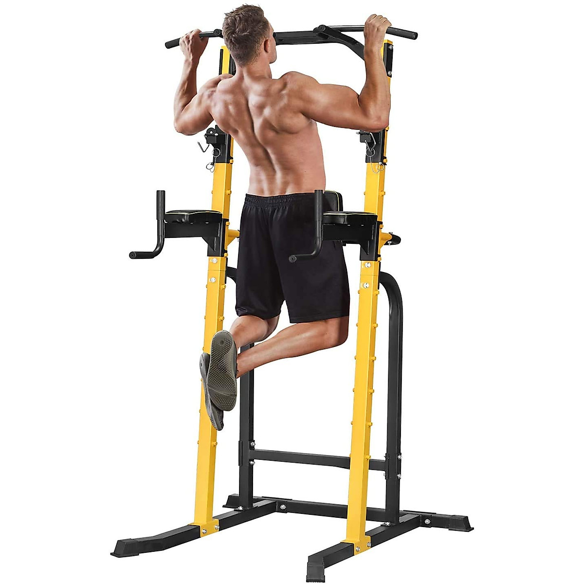 ZENOVA Power Tower Pull Up Bar Station, Pull Up Tower Dip Station for Home Fitness Exercise,Multi-Function Workout Equipment Squat Rack (Yellow)