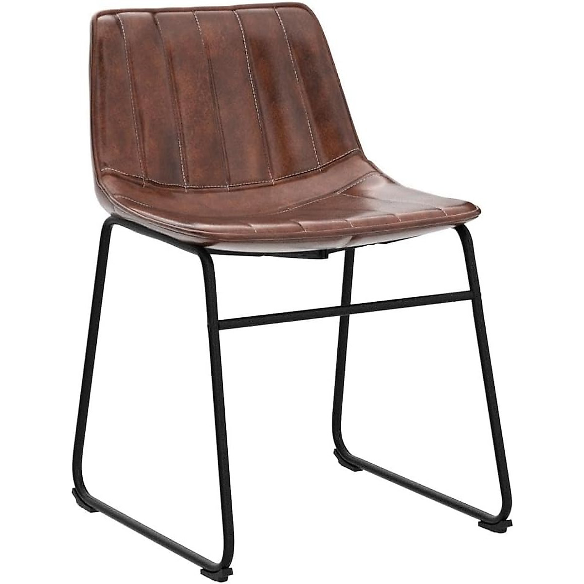 Yaheetech PU Leather Dining Chairs 18" Armless Chairs Indoor Upholstered Kitchen Dining Room Chairs with Metal Legs, Set of 2, Brown