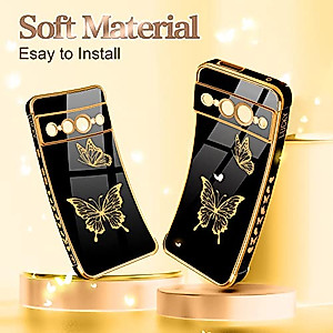 Coralogo for Google Pixel 7 Pro Case Butterfly for Women Girls Girly Pretty Phone Cases Cute Black and Gold Plating Butterflies Design with Screen Aesthetic Cover for Pixel 7 Pro 5G 2022 6.7"