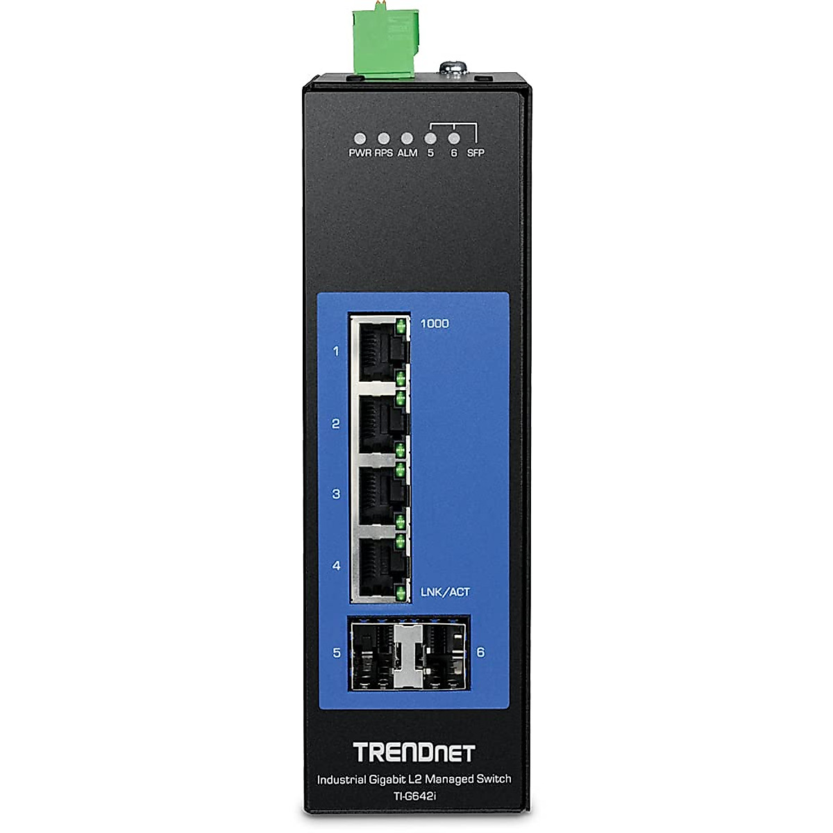 TRENDnet, 6-Port Industrial Gigabit L2 Managed DIN-Rail Switch, 4 X Gigabit Ports, 2 X SFP Slots, DIN-Rail Mount, IP30, Vlan, Qos, Lacp, STP/Rstp, Bandwidth Management, Lifetime Protection, TI-G642i