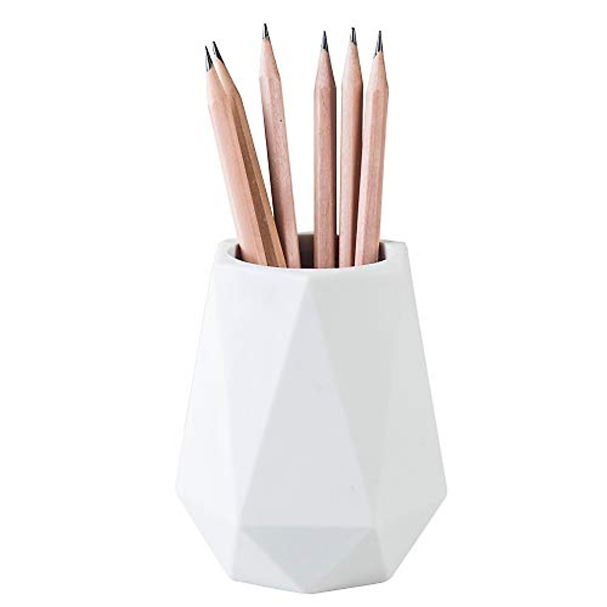 YOSCO Silicone Pen Holder Stand for Desk Cute Geometric Desk Pencil Cup Pot Desktop Organizer Makeup Brush Holder (White)