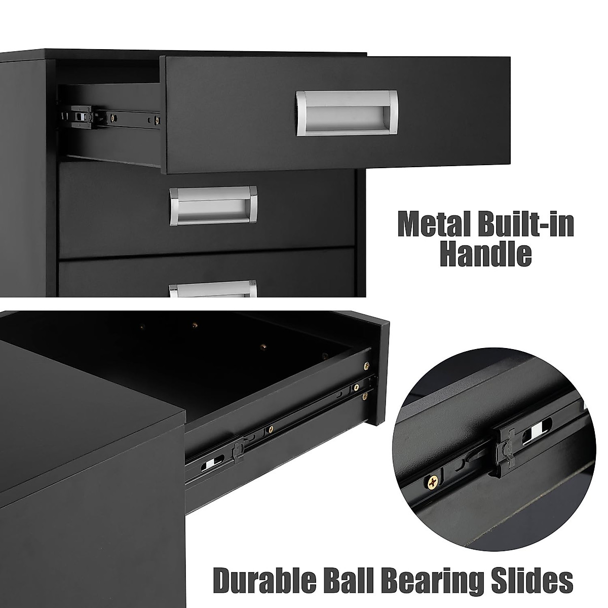 TOPSKY 5 Drawer Mobile Cabinet Fully Assembled Except Casters Built-in Handle (Black)