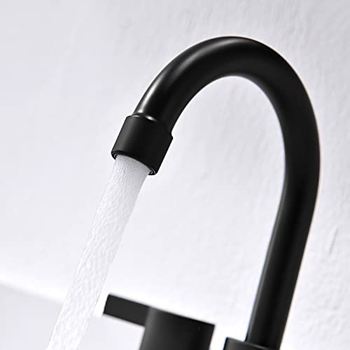 4 Inch 2 Handle Centerset Matte Black Lead-Free Modern Bathroom Faucet by Phiestina, 360 Swivel Spout 2-3 Hole RV Bathroom Vanity Sink Faucet with Pop Up Drain and Water Supply Lines，BF015-1-MB