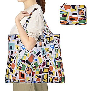 KINGMAS Reusable Grocery Bags, Eco-Friendly Folding Tote Shopping Bag fits in Pocket, Washable Waterproof Nylon Pouch Bags (6 Pack Multicolor, Pack of 6)