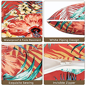 IN4 Care Lumbar Pillow Covers Set of 2, Outdoor Indoor Waterproof Decorative Patio Lumbar Pillowcase Shell 12x20 Inch, Rectangular Cushion Case for Couch Sofa Garden Farmhouse-Sadira Chili Haze