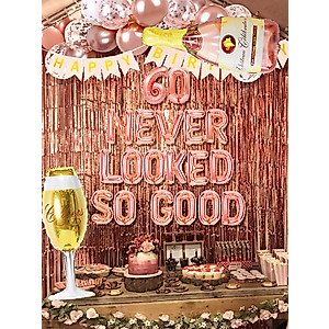 Rose Gold 60 Never Looked So Good Decoration Banner Women Birthday Gift 60th Birthday Decoration 60th Birthday Party Supplies 60th Birthday Gifts for Her