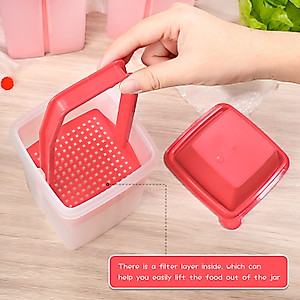 CHENGU 6 Pack Pickle Container with Strainer Jalapeno Storage Container Plastic Pickle Jar Containers Large Pickle Keeper Pickled Food Container for Home Kitchen Supplies (Red, Green, Blue)