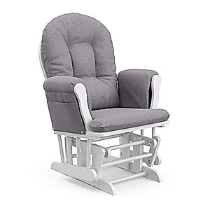 Pemberly Row Custom White Slate Hoop Glider and Ottoman Set in Gray Swirl - Smooth Gliding Chair for Nursery, Padded Arm Cushions with Storage Pocket