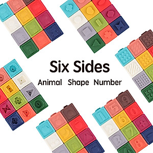 TOOKYLAND Soft Stacking Blocks for Baby Building Blocks Montessori Sensory Infant Toys, Educational Baby Toys 6 Months & Up with Numbers, Shapes, Fruits, Animals & Textures