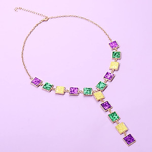 ZOLEAROPY Mardi Gras Necklace Glitter Purple Green Gold Y Drop Necklace for Women Mardi Gras Carnival Parade Party Jewelry Gift (mardi gras Y Necklace)