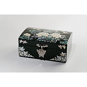 February Mountain Mother of Pearl Small Jewelry Box with mirror lid, Jewelry Storage Organizer for Earring, Necklace, Rings, Bracelet & Accessories Gift ideas for women who have everything (Black)