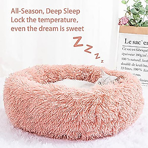 Gavenia Cat Beds for Indoor Cats -20’’x20’’Washable Donut Cat and Dog Bed,Soft Plush Pet Cushion,Waterproof Bottom,Fluffy Dog and Cat Calming and Self Warming Bed for Sleep Improvement,Light Pink