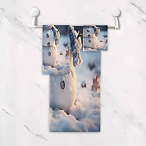 Flradish Snowman Towels 3 Pack Bath Towels for Bathroom Set Soft Cotton Highly Absorbent Lightweight & Quickdry Towel Set 1 Bath Towel,1 Hand Towel,1 Washclothe