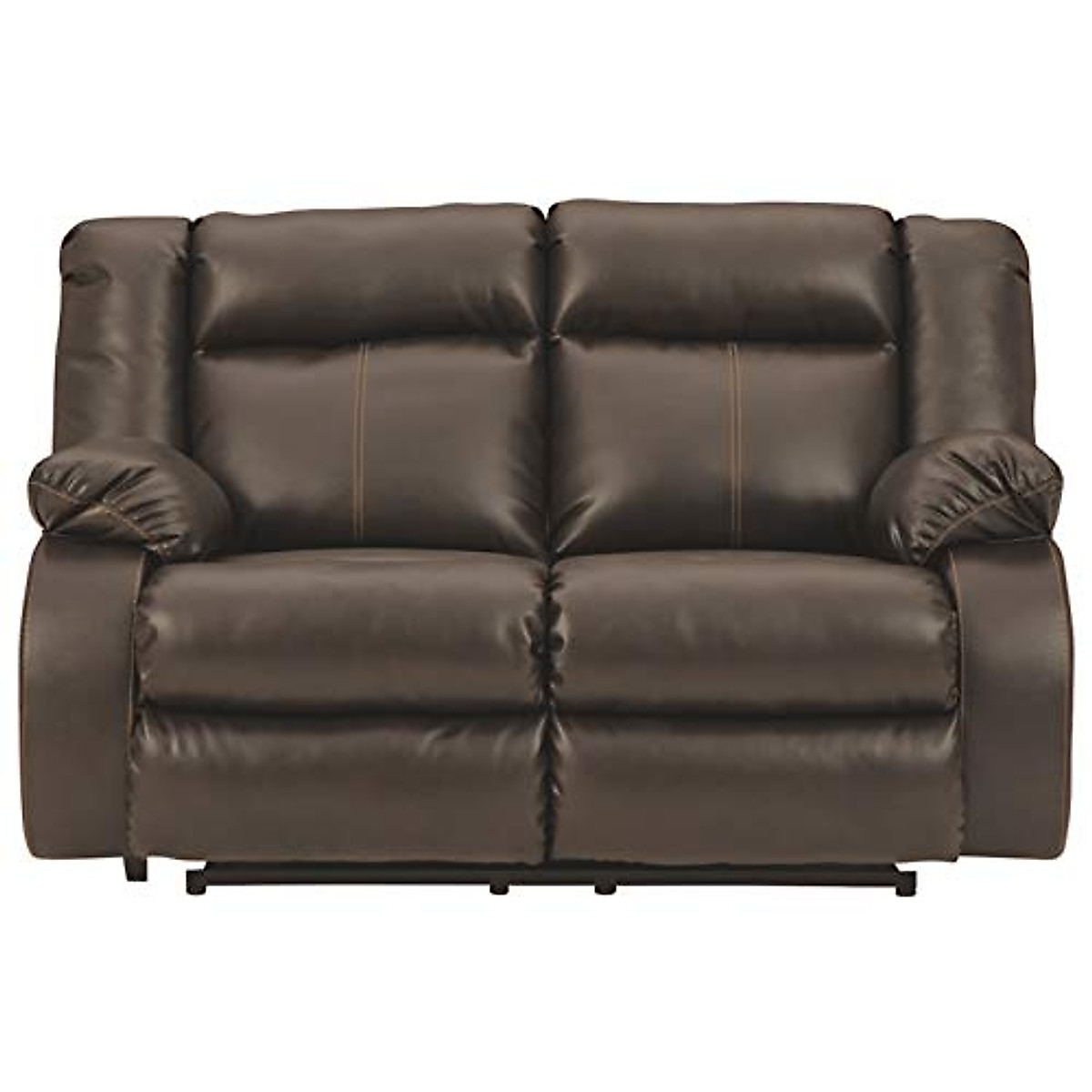 Signature Design by Ashley Denoron Faux Leather Power Reclining Loveseat with Adjustable Positions and USB Plug In, Gray