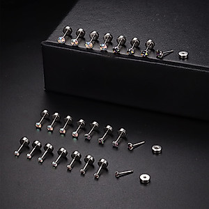 JOERICA 12Pairs 20G Stainless Steel CZ Stud Earrings for Women Men Cartilage Helix 2mm Stud Earrings Set Round Cubic Zirconia Screw Flat Back Stud Ear Piercing