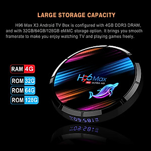 4GB 128GB TV Box Android 9.0 H96 Max X3 Android TV Box Amlogic S905X3 64-bit Quad core A55 CPU G31 GPU Support 2.4G/5G Dual Wifi/1000M LAN/BT 4.0/USD3.0/H265/HD2.1/3D 4K/8K Smart TV Box