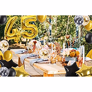 45th Birthday Decorations Black Gold for Men Women, 45th Birthday Banners Number 45 Birthday Balloons Star Foil Confetti Balloons for Cheers to 45 Years Old Birthday Party Decorations(45th)