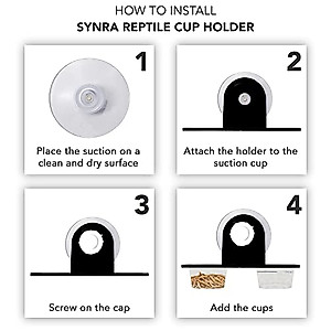 Synra Gecko Dual Feeding Ledge, Space Saving Design, Maximizes Floor Area, Black and White, 20 Reusable Transparent Food and Water Cups, Crested Gecko Tank Accessories