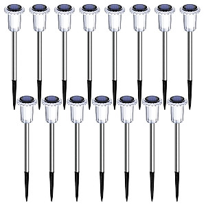 Gorrzai Solar Lights Outdoor 15 Pack Solar Pathway Lights LED Waterproof Stainless Steel Garden Stake for Yard, Outside, Walkway, Sidewalk, Driveway, Lawn (Warm White)