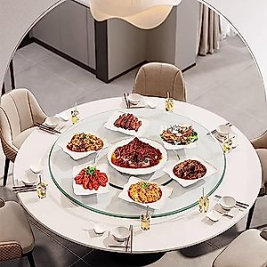 HASMI Lazy Susan Large, 8mm Tempered Glass Round Turntable, Kitchen Dining Table Rotating Tray, Aluminum Alloy Bearing, Easy to Share All Food