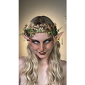 MOSTORY Handmade Woodland Fairy Crown Elf Forest Headpiece Medieval Leaf Circlet for Men Prince Adult God Cosplay Renaissance Halloween Wedding Gold Green